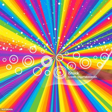 광선 무지개 줄무늬 패턴과 흰색 웨이브 라인과 원 추상적 인 벽지 다채로운 배경 벡터 밝은 축제 일러스트레이션 가리기에 대한 스톡 벡터 아트 및 기타 이미지 Istock
