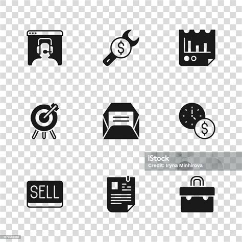 이력서 시간은 돈 서류 가방 봉투 그래프 차트가 있는 문서 전화 24시간 지원 수리 가격 및 목표 재무 목표 아이콘을 설정합니다 벡터 24에 대한 스톡 벡터 아트 및 기타