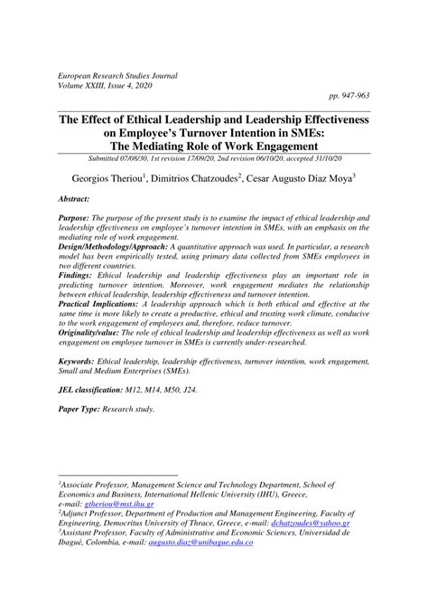 Pdf The Effect Of Ethical Leadership And Leadership Effectiveness On