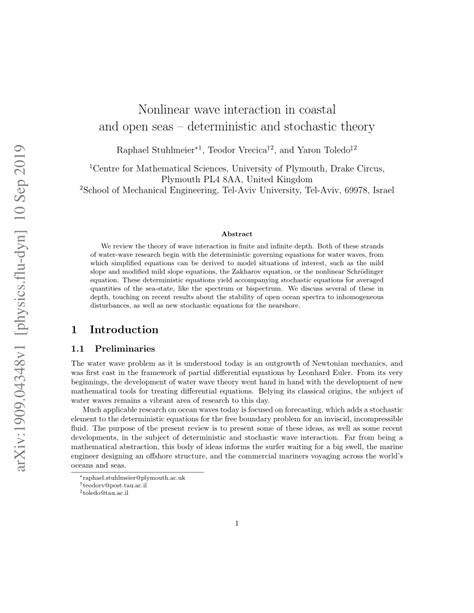 Pdf Nonlinear Wave Interaction In Coastal And Open Seas