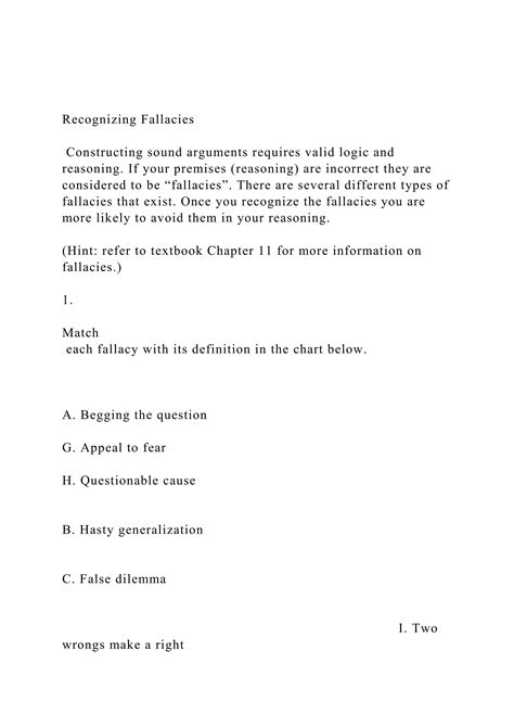 Recognizing Fallacies Constructing Sound Arguments Requires Docx