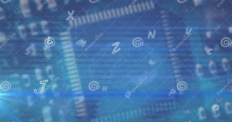 Image Of Multiple Alphabets Floating Over Close Up Of A Computer Server