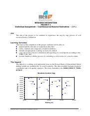 Individual Project Coal Resource Estimation RESOURCE ESTIMATION PROJECT Individual