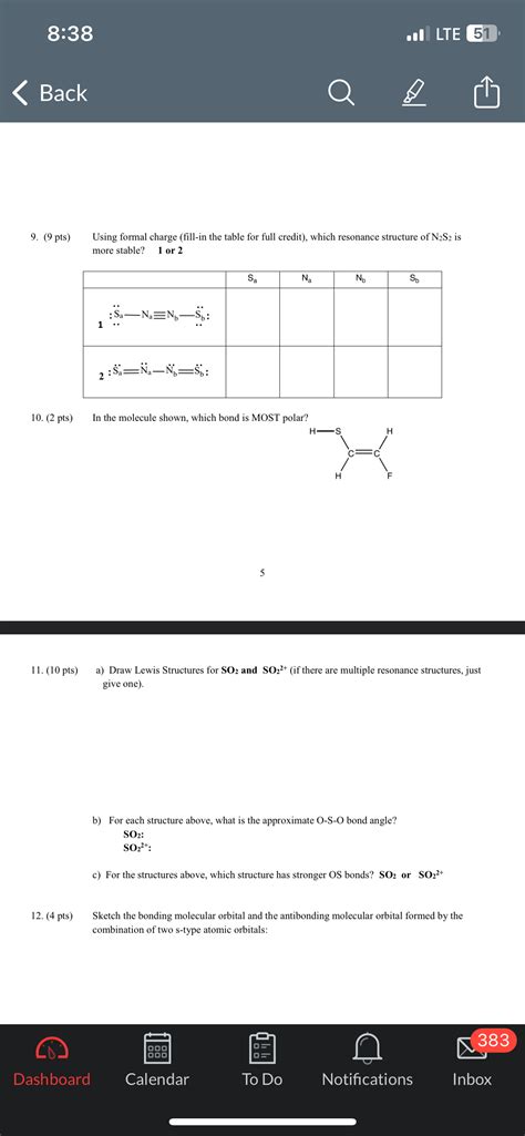 Solved 9 Pts Using Formal Charge Fill In The Table For