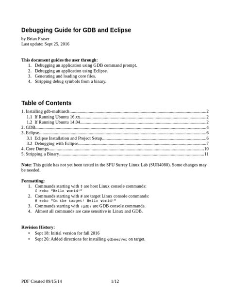 Debugging Guide For Gdb And Eclipse This Document Guides The User
