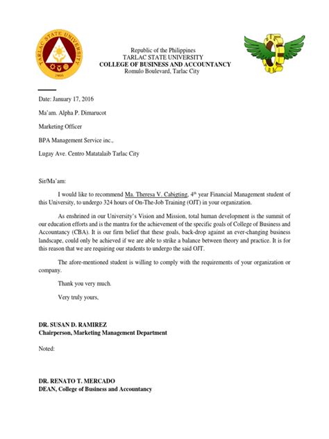 Ojt Recommendation Sample Pdf