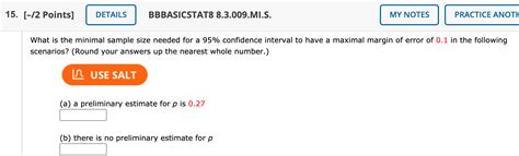 Solved 15 [ 2 Points] Details Bbbasicstat8 8 3 009 Mi S