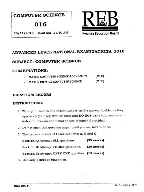 2018 Computer Science Past Paper Pdf