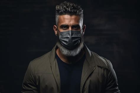 Premium AI Image Health Priority Bearded Male In Face Mask Generative AI