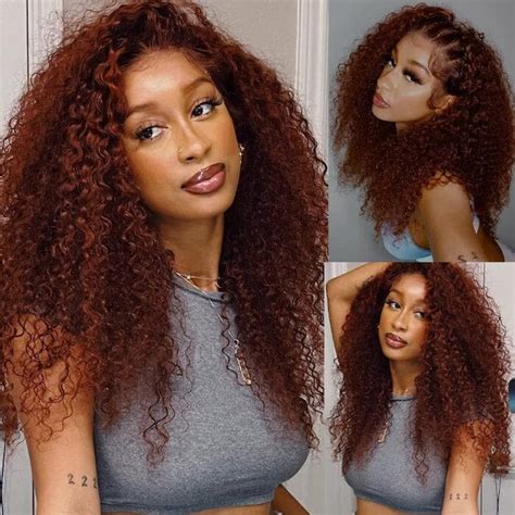 Qt Hair 13x6 Lace Frontal Wig Jerry Curly Reddish Brown Color Human