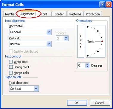 Excel 2003 Text And Cell Alignments