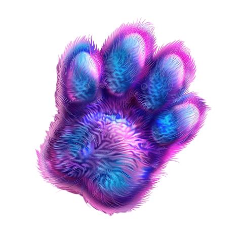 A Colorful Furry Paw Print In Purple And Blue On White Background