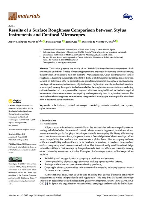 Pdf Results Of A Surface Roughness Comparison Between Stylus Instruments And Confocal Microscopes