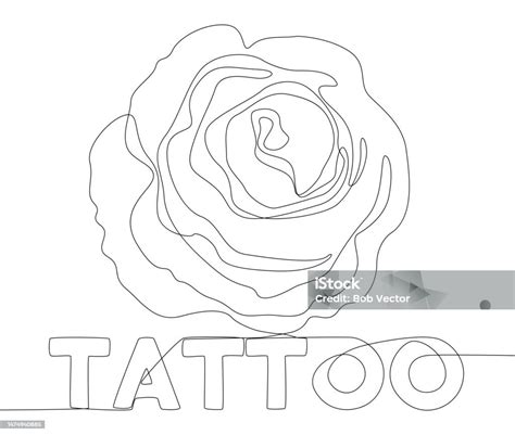 장미 꽃과 문신 단어의 연속 한 줄 얇은 선 그림 벡터 개념입니다 윤곽 그리기 창의적인 아이디어 Tattoo Machine에 대한 스톡 벡터 아트 및 기타 이미지 Istock
