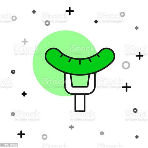 흰색 배경에 격리 된 포크 아이콘에 채워진 윤곽 소시지 구운 소시지와 향기 표지판 벡터 가득 찬에 대한 스톡 벡터 아트 및 기타 이미지 가득 찬 고기 구이 Istock