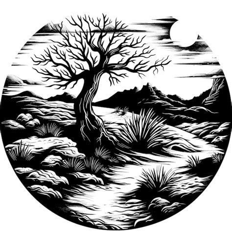 Premium PSD A Black And White Drawing Of A Tree In A Circle
