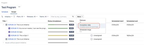 some resolved jira issues are missing from advanced roadmaps programs