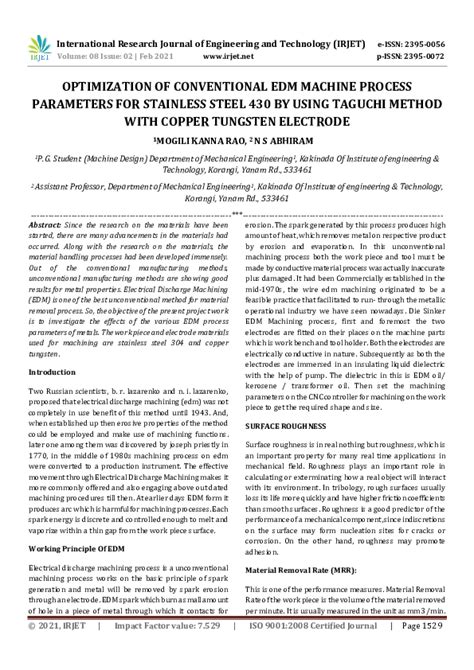 pdf edm parameter optimization for stainless steel