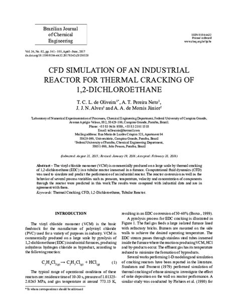 Pdf Cfd Simulation Of An Industrial Reactor For Thermal Cracking Of 1 2 Dichloroethane
