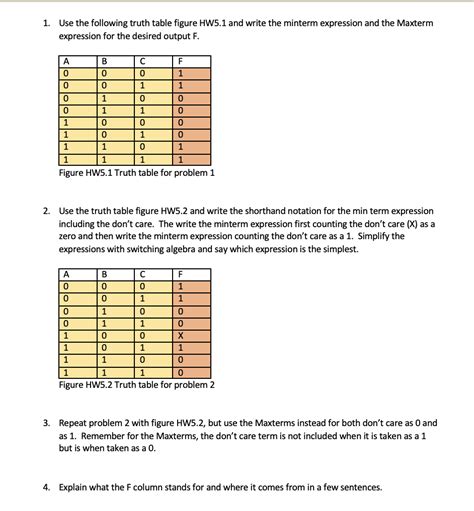 solved 1 use the following truth table figure hw5 1 and