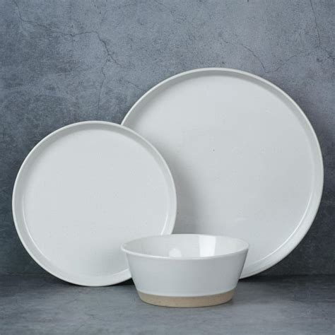 Famiware Saturn Dinnerware Sets 12 Piece Speckle Dish Set Plates And Bowls Sets For 4 White