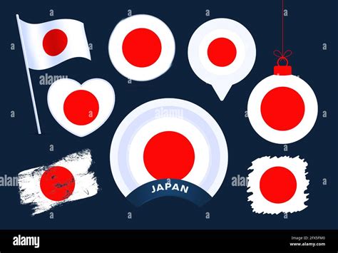 Japan Flag Vector Collection Big Set Of National Flag Design Elements