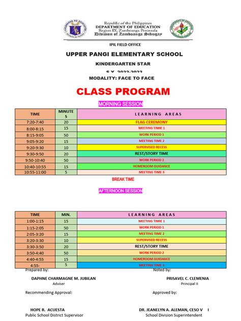 Sample Class Program Kinder Pdf