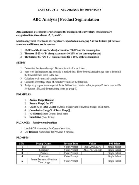 Case Study Abc Analysis Product Segmentation Pdf