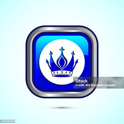 왕관 아이콘 디자인 그림 로얄 크라운 기호 기호 블루 컬러 사각형 버튼 디자인 공주에 대한 스톡 벡터 아트 및 기타 이미지