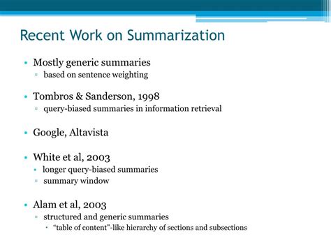Ppt Developing An Adaptive And Hierarchical Summarization Framework