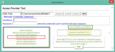 solved script to validate and provide the access on a shared folder