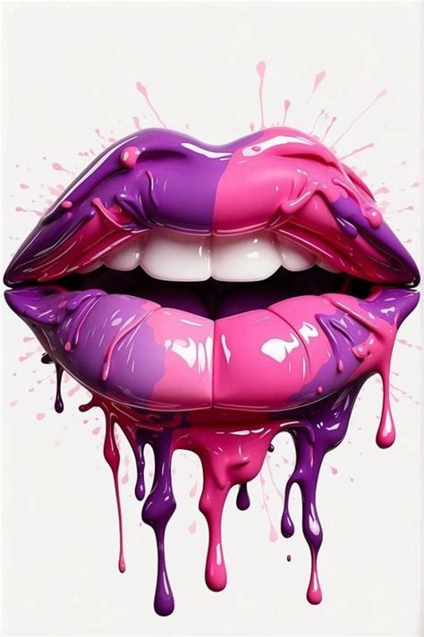 Purple And Pink Puckered Lips Drippy Kiss Lip Wallpaper Pop Art Lips