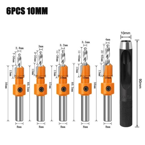 Btoer 6pcs 10mm Countersink Router Bit Set Woodworking Punching Drill