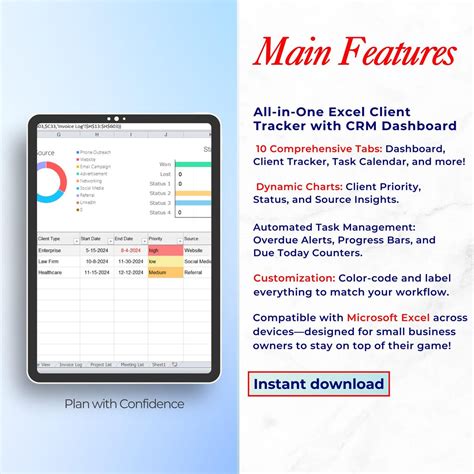 Small Business Crm Dashboard Template Excel Client Tracker And Lead Manager Business Planner