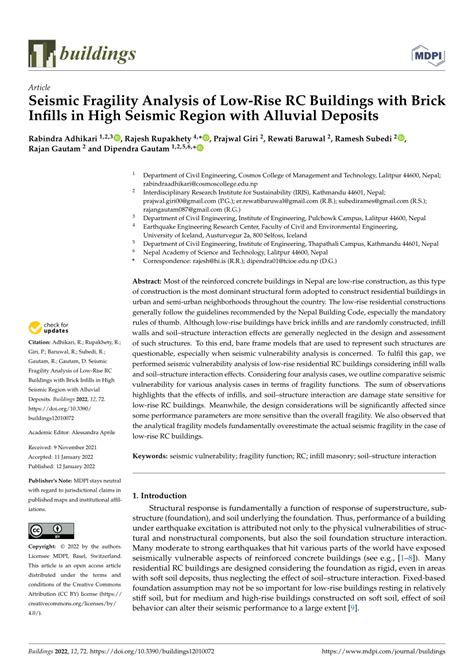 Pdf Seismic Fragility Analysis Of Low Rise Rc Buildings With Brick Infills In High Seismic