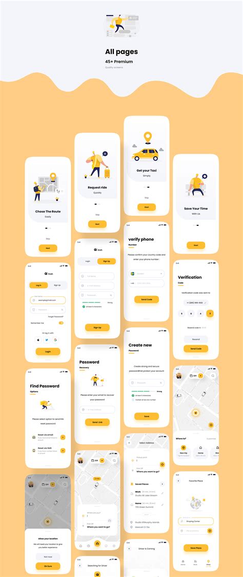 Snail Taxi Booking App UI Kit UI UX Design Behance