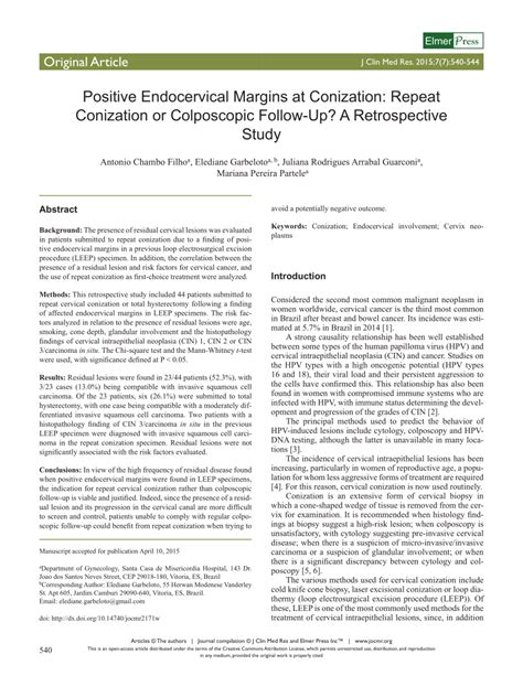 Pdf Positive Endocervical Margins At Conization Repeat Conization Or Colposcopic Follow Up A