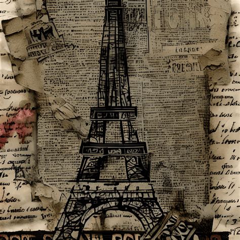 Zerrissenes Papier Eiffelturm Vintage Stil Junk Journal Papierhintergrund · Creative Fabrica