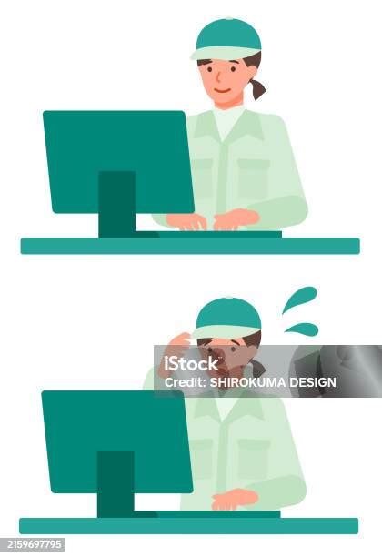 일하는 여성 문제 해결을 위한 개념 여자 만화 캐릭터입니다 사람 얼굴 프로필 아바타 및 아이콘 Pc Woman의 이미지를 닫습니다 노트북에 대한 스톡 벡터 아트 및 기타