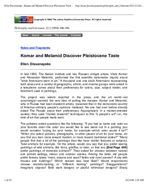 Pdf Komar And Melamid Discover Pleistocene Taste