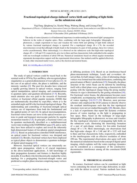 Pdf Fractional Topological Charge Induced Vortex Birth And Splitting Of Light Fields On The