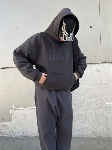 Gap × Kanye West Yeezy Gap Dove Shrunken Hoodie Black Grailed