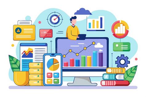 The Illustration Features A Person Analyzing Data Trends On A Computer