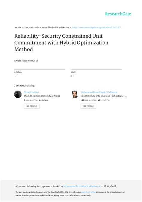 Pdf Reliability Security Constrained Unit Commitment With Hybrid