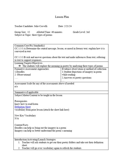 Unit Lesson 2 Pdf Teachers Poetry