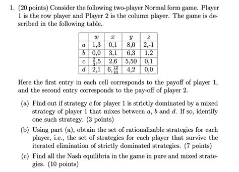 1 20 points consider the following two player