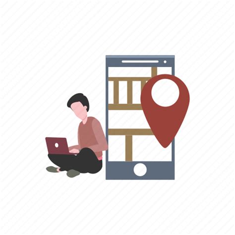 Laptop Working Mobile Location Map Icon Download On Iconfinder