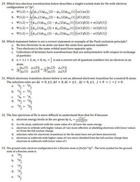 solved 29 which two electron wavefunction below describes a