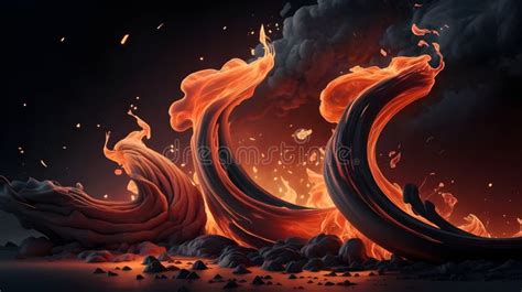 Abstract Fire And Smoke Swirls With Black And Orange Color Palette Stock Illustration