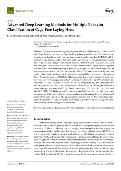 Pdf Advanced Deep Learning Methods For Multiple Behavior Classification Of Cage Free Laying Hens